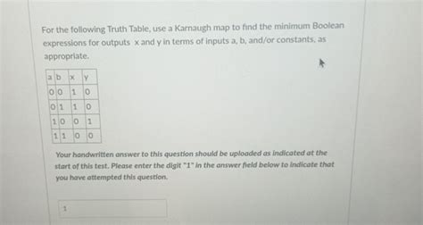 Solved For The Following Truth Table Use A Karnaugh Map To