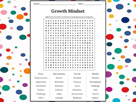 Growth Mindset Word Search Puzzle Worksheet Activity Teaching Resources