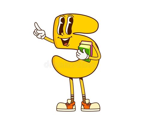 Cartoon Math Number Five Groovy With Textbooks Stock Vector Illustration Of Textbook