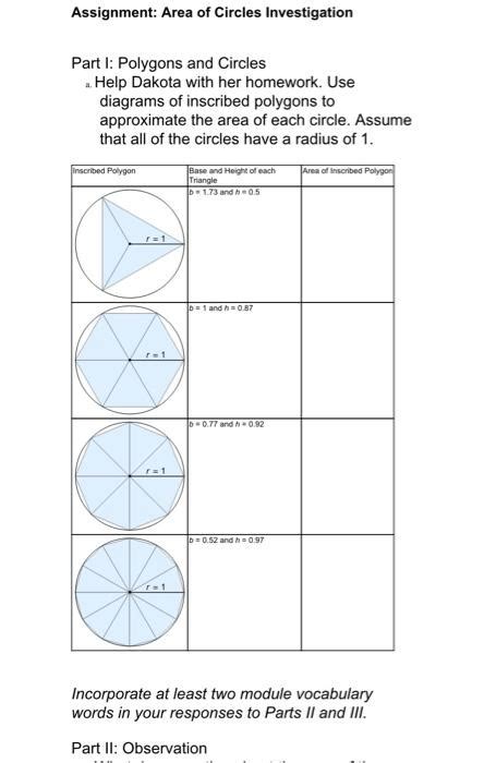 Solved Part I Polygons And Circles A Help Dakota With Her Chegg