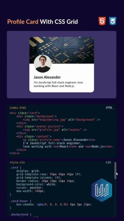 Css Grid Profile Card Tutorial 👨‍💻 Shorts Css Csstutorial Css3 Youtube
