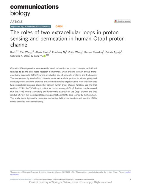 pdf the roles of two extracellular loops in proton sensing and