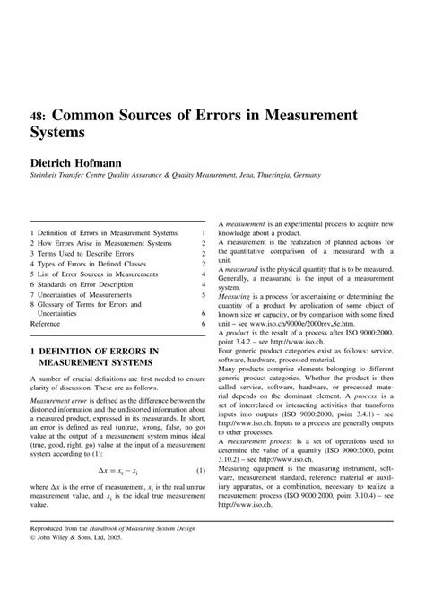 Pdf Common Sources Of Errors In Measurement Systems Wiley · Pdf