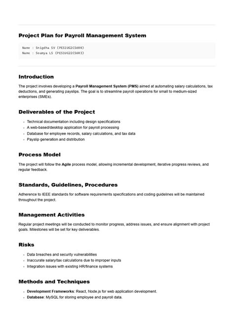 Project Plan Pdf Databases Payroll