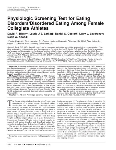 Pdf Physiologic Screening Test For Eating Disordersdisordered Eating