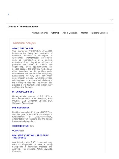 Nptel Numerical Analysis Syllabus Pdf Numerical Analysis