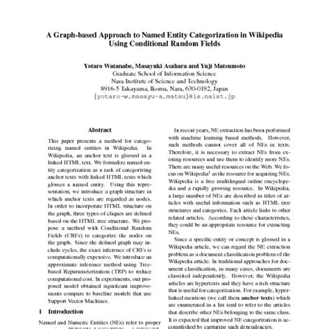 a graph based approach to named entity categorization in wikipedia