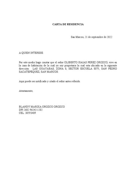 Carta De Residencia Pdf