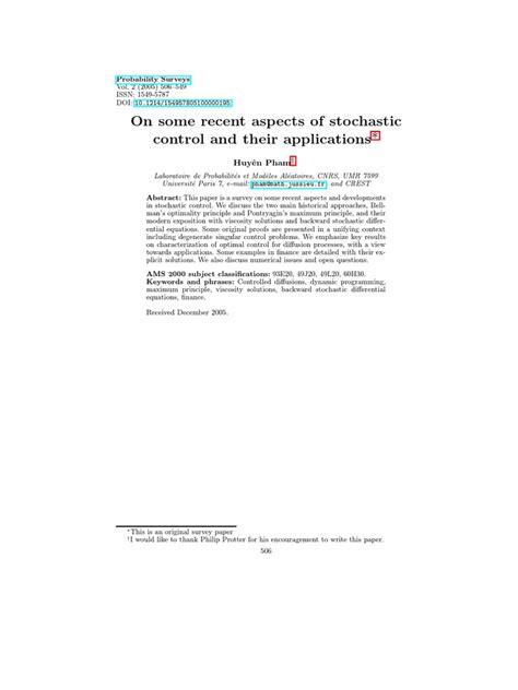 Surveycontrol Pdf Stochastic Differential Equation Mathematics