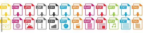 File Formats Icon Collection File Extensions Diverse Symbol Vector Illustration Stock Vector