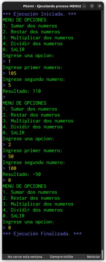 Menús De Opciones En Pseint Pseintlab