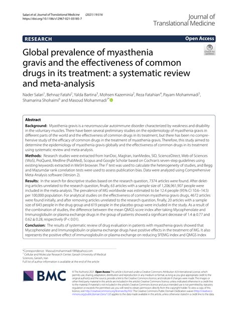 Pdf Global Prevalence Of Myasthenia Gravis And The Effectiveness Of Common Drugs In Its