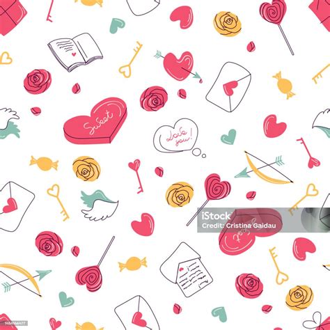 발렌타인 데이 낙서 벡터 일러스트 레이 션과 완벽 한 패턴 격언에 대한 스톡 벡터 아트 및 기타 이미지 격언 공휴일 귀여운 Istock