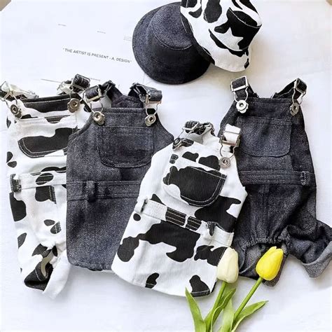 【予約】犬服 サロペット オーバーオール デニム風 牛柄 おしゃれ ペットウェア 小型犬 Pilialoha ピリアロハ