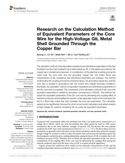 Pdf Research On The Calculation Method Of Equivalent Parameters Of The Core Wire For The High