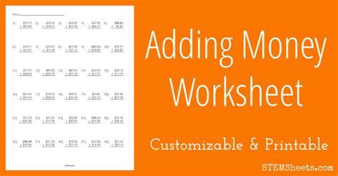 Adding Money Worksheet To Printable With The Words Customizable And Printable
