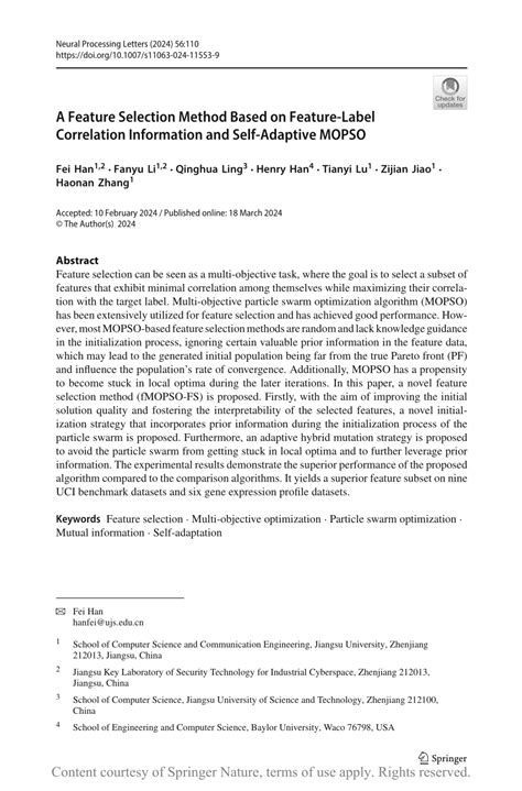 pdf a feature selection method based on feature label correlation