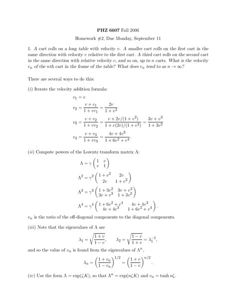 Homework 2 Practice Questions Special And General Relativity Phz
