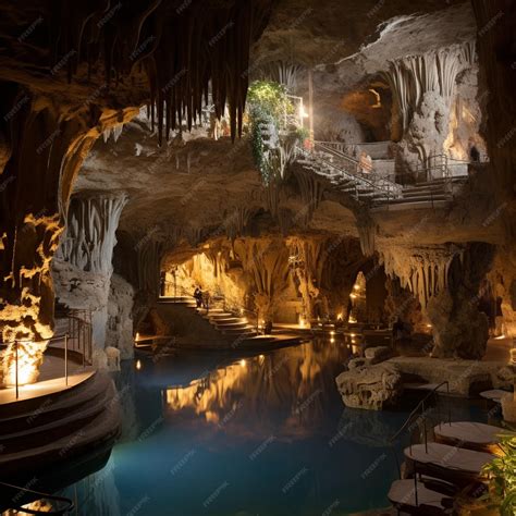Premium Photo There Is A Pool In A Cave With A Waterfall And A