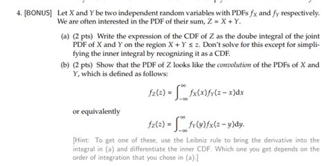 Solved Let X And Y Be Two Independent Random Variables With Chegg