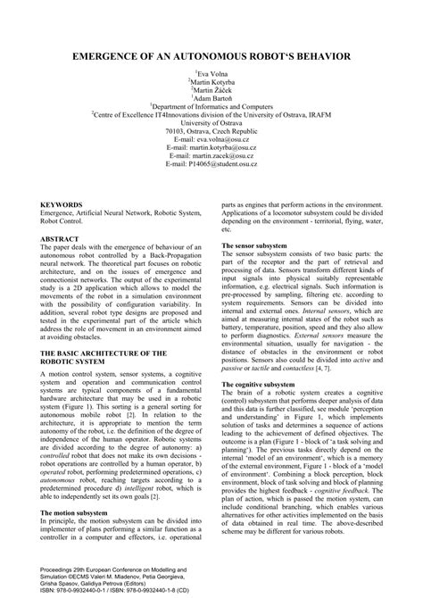 Pdf Emergence Of An Autonomous Robot‘s Behaviour