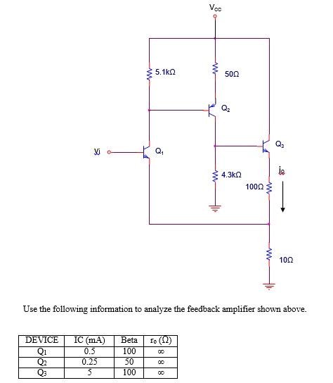Solved 51㏀ 50Ω Q Vi Q1 43㏀ 100Ω 10Ω Use The Following