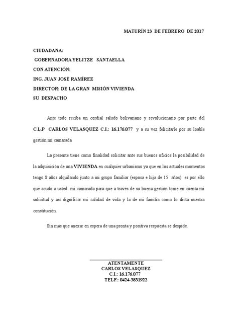 Carta De Solicitud Vivienda