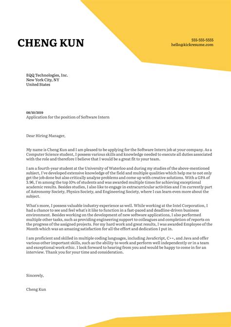 College Student Cover Letter Template Example Templateral