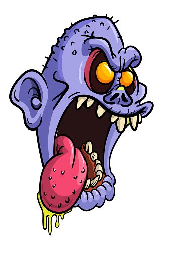 무서운 얼굴 표정으로 만화 재미있는 녹색 좀비 캐릭터 디자인 흰색에 고립 된 할로윈 벡터 일러스트레이션 파티 포스터 또는 패키지 디자인 가공의 인물에 대한 스톡 벡터 아트