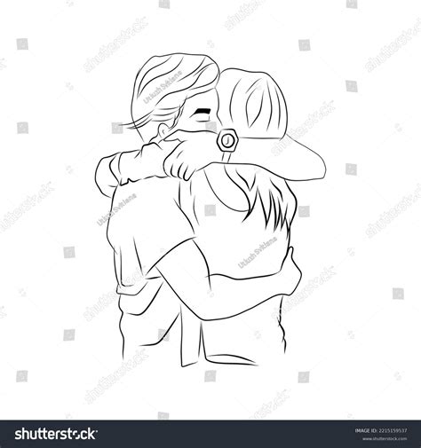 Emotional Sketch Hugging Couple Vector Illustration Stock Vector