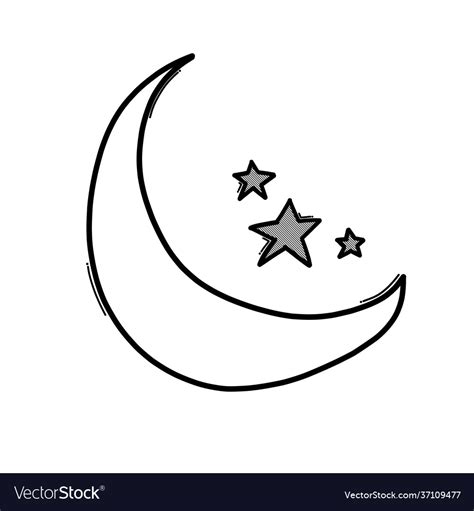 Moon And Stars Doodle Icon Drawing Sketch Hand Vector Image