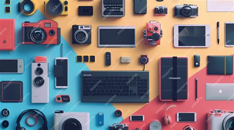 Modern Tech Gadgets Arranged On Colorful Product Backdrop Premium Ai Generated Image