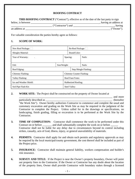 Roofing Contract Blank Fillable Template Fill Out Print And Download