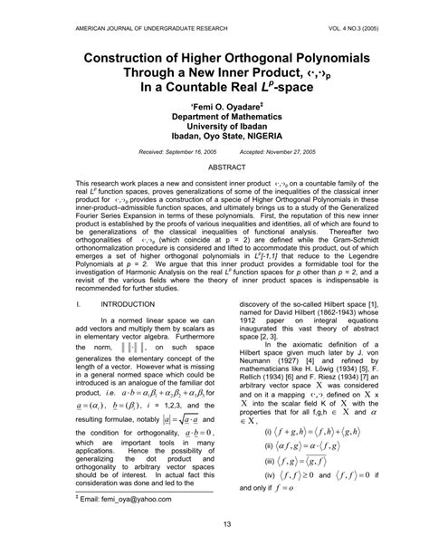 Pdf Construction Of Higher Orthogonal Polynomials Through A New Inner Product ‹· ·›p In A
