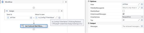 in outlook mail message how to filter with subject and today mail