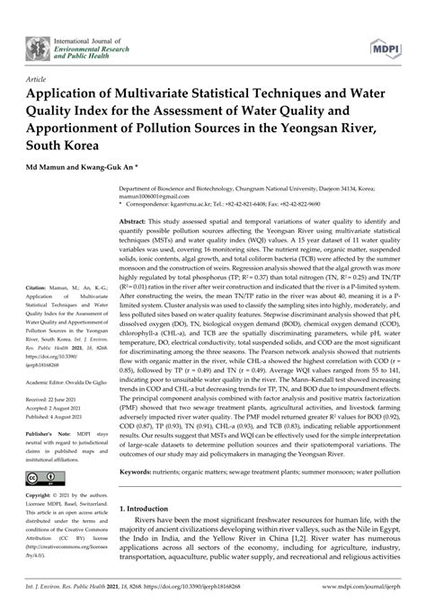 Pdf Application Of Multivariate Statistical Techniques And Water Quality Index For The