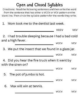 Open And Closed Syllable Types By Haley Harbour TPT