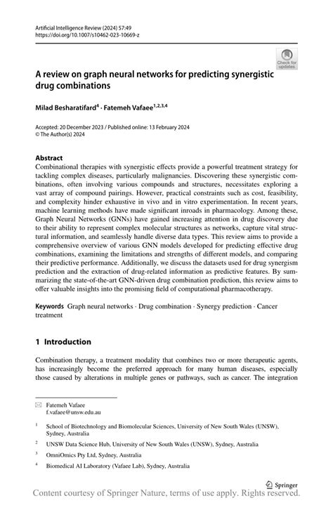 pdf a review on graph neural networks for predicting synergistic drug