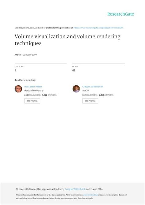 Pdf Volume Visualization And Volume Rendering Techniques · 2000 1 1