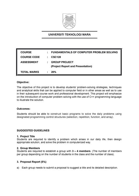 CSC Group Project Guidelines Introduction To C UiTM Studocu