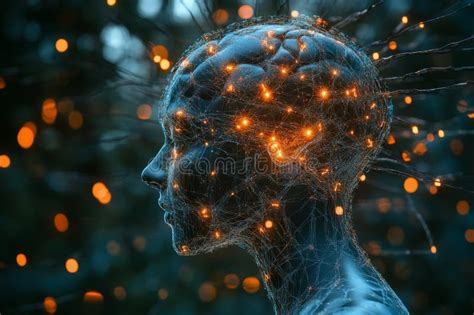 Wireframe Human Head With Glowing Neural Network Symbolizing Artificial
