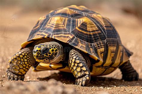 Photo Of A Leopard Tortoise In The Desert Slowly Moving Across The