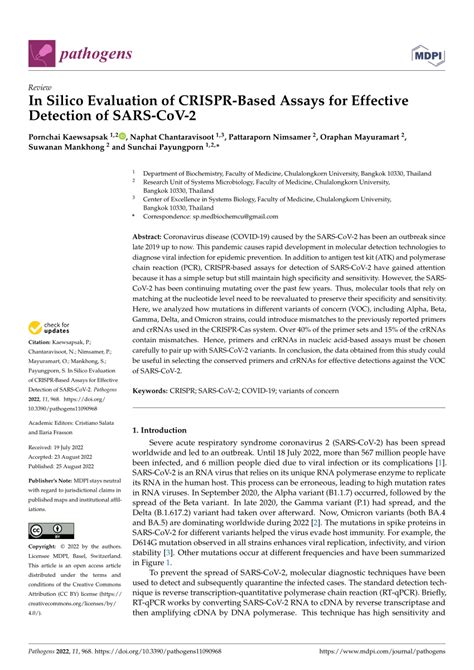 Pdf In Silico Evaluation Of Crispr Based Assays For Effective Detection Of Sars Cov 2