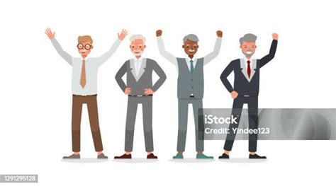 사무실 캐릭터 벡터 디자인에서 일하는 오래된 사업가 다양한 액션으로 프리젠 테이션 개념에 대한 스톡 벡터 아트 및 기타 이미지