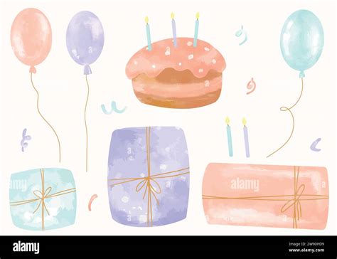 Happy Birthday Watercolor Set Hand Drawn Collection With T Boxes