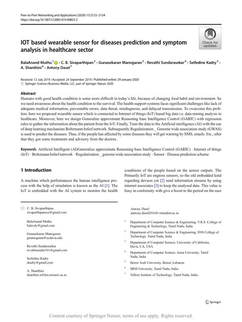 Iot Based Wearable Sensor For Diseases Prediction And Symptom Analysis