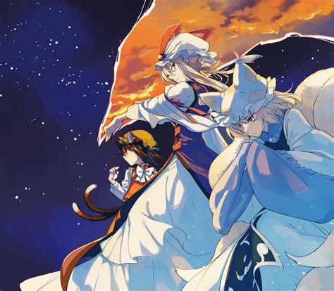 yakumo yukari yakumo ran and chen touhou and 1 more drawn by