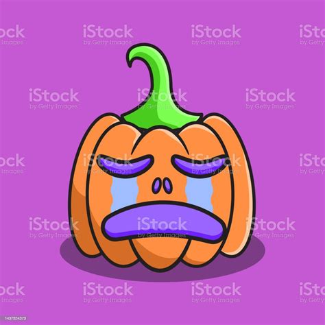 Illustration Of Cute Halloween Pumpkin With Sad Expression Stock