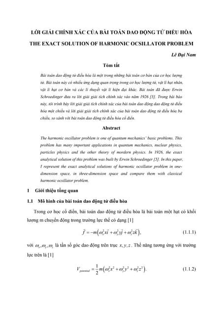 The Exact Analytical Solution Of Harmonic Oscillator Problem Pdf