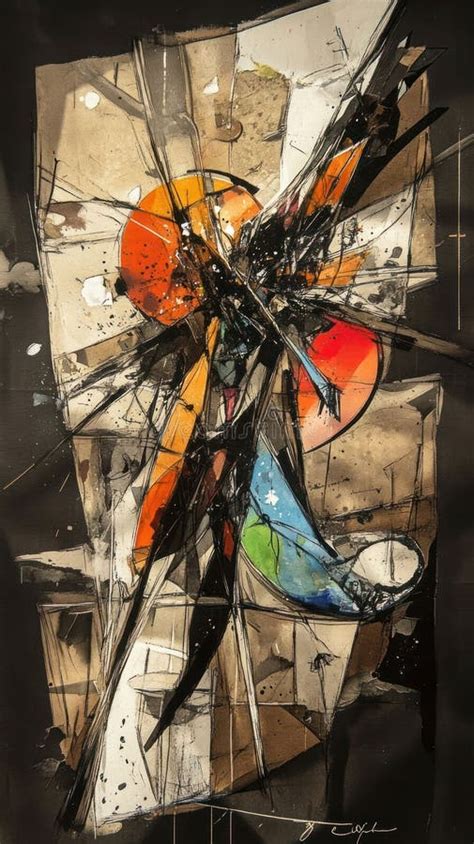 Abstract Artwork Featuring Dynamic Shapes And Vibrant Colors Conveying Energy And Movement